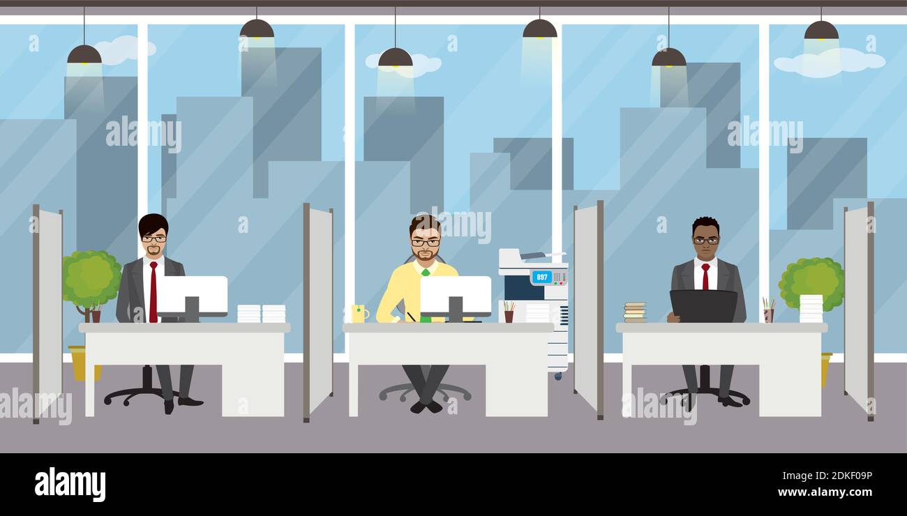 Modern office,office manager on the workplace,three characters,flat ...