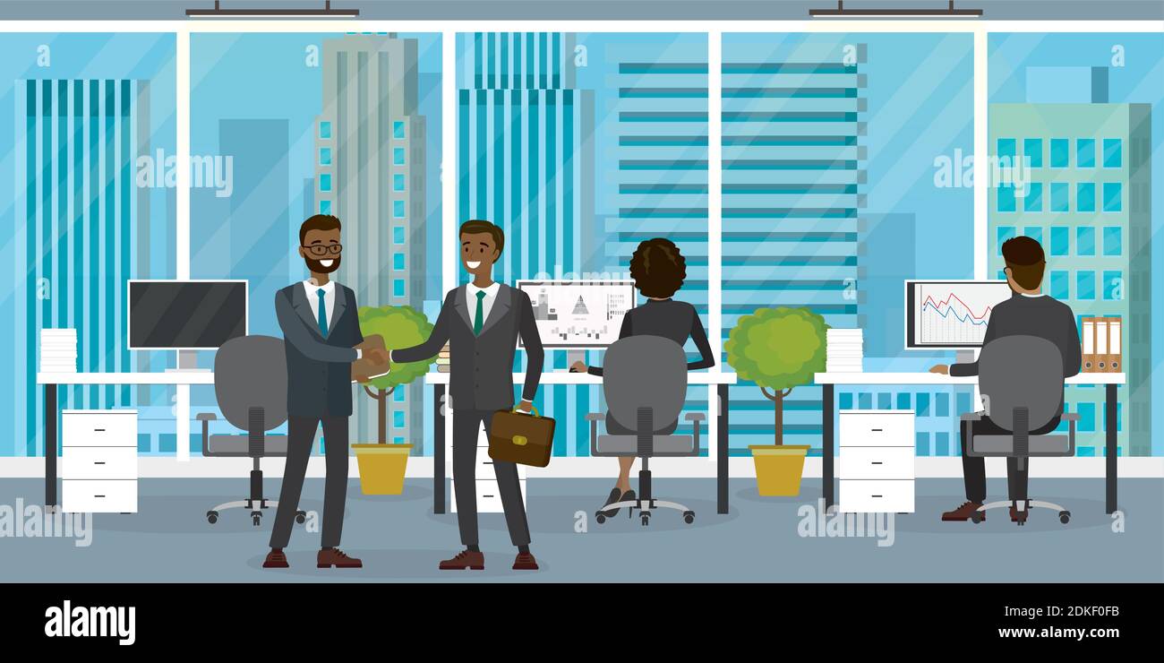 Interior of modern office or coworking place with furniture,three ...