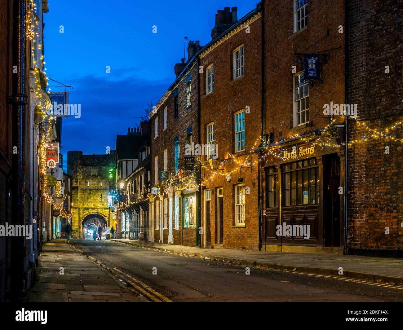 High Petergate, York, at dusk with Christmas lights Stock Photo - Alamy