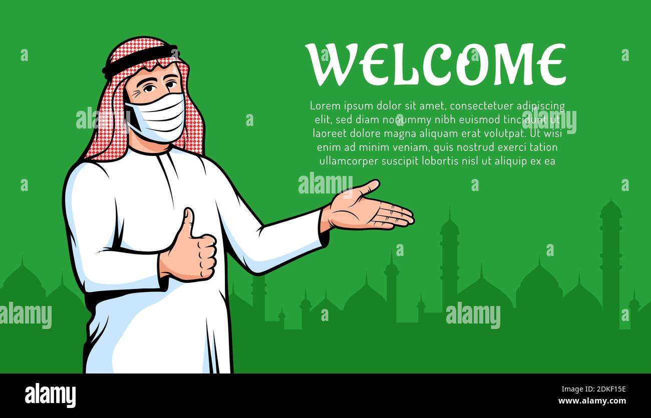 Muslim man Arab in face mask during a pandemic. New normal Stock Vector ...