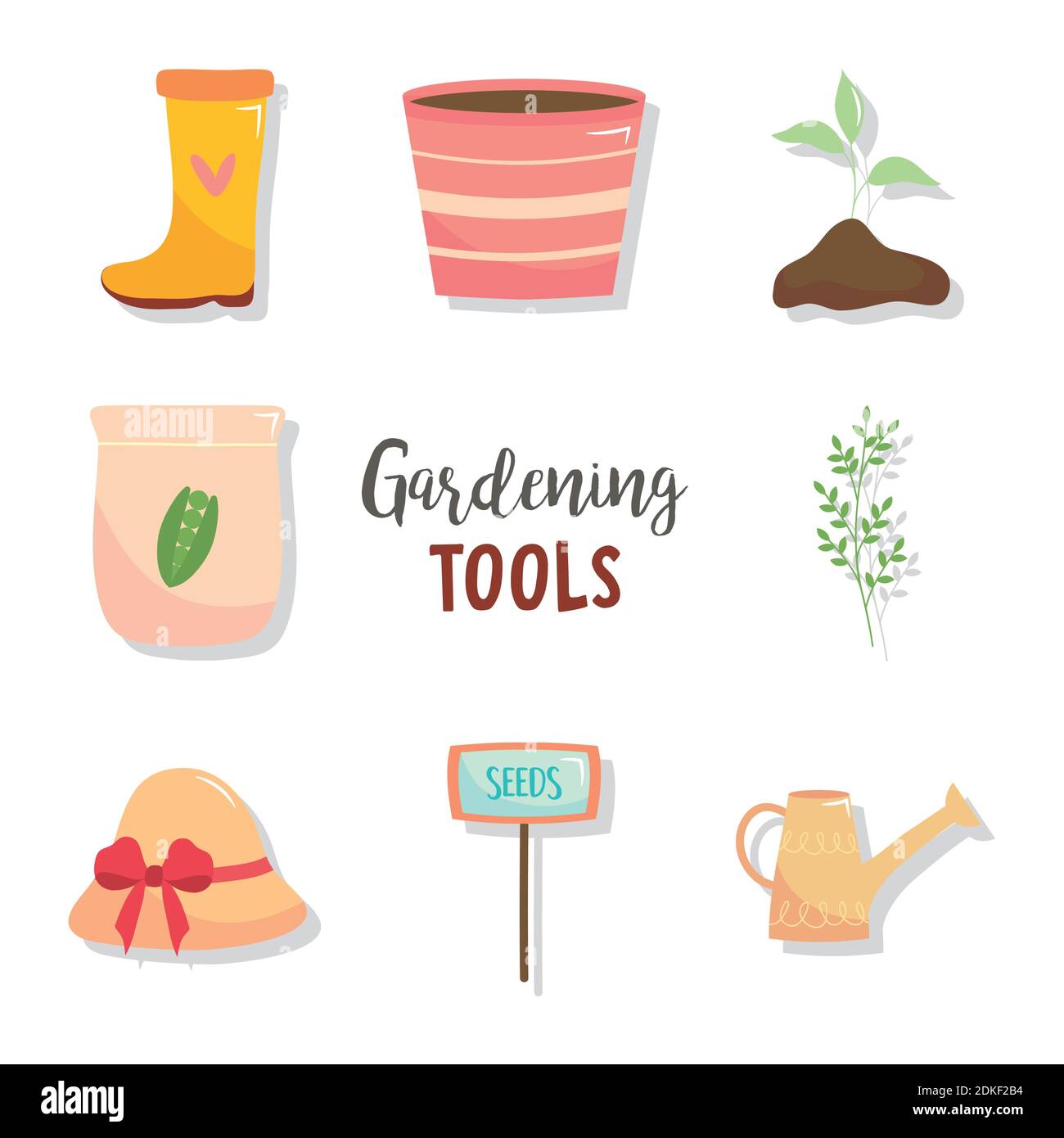 gardening tools icon set over white background, colorful design, vector ...