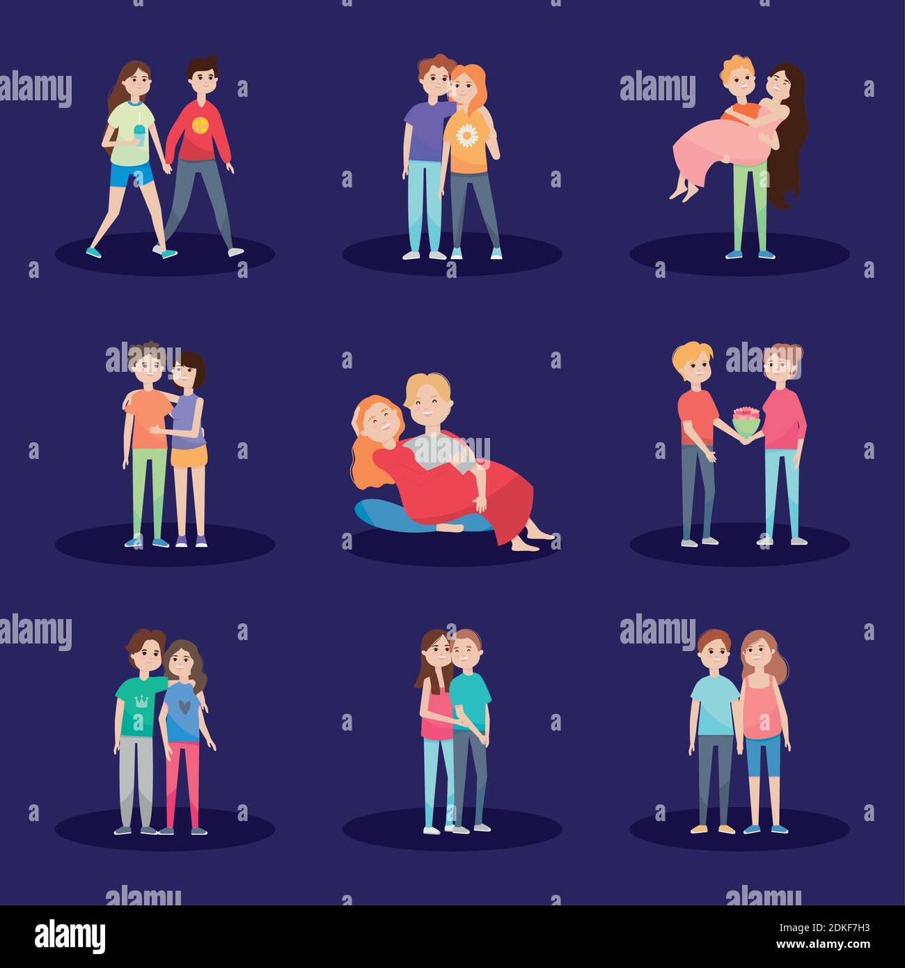 icon set of happy couples in love over blue background, colorful design ...