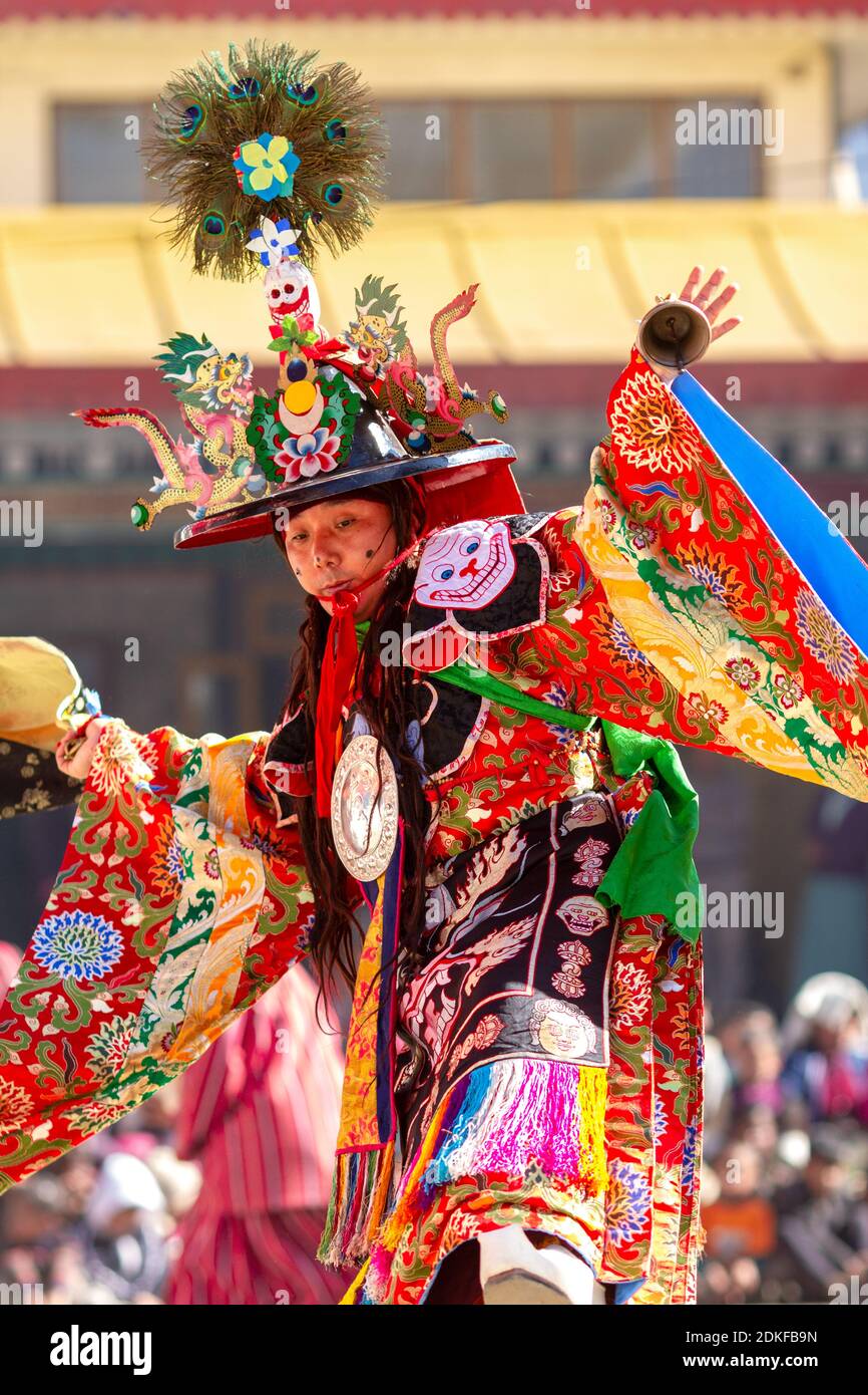 Gangtok, Sikkim, India - December 23, 2011: Lama in ritual costume and ...