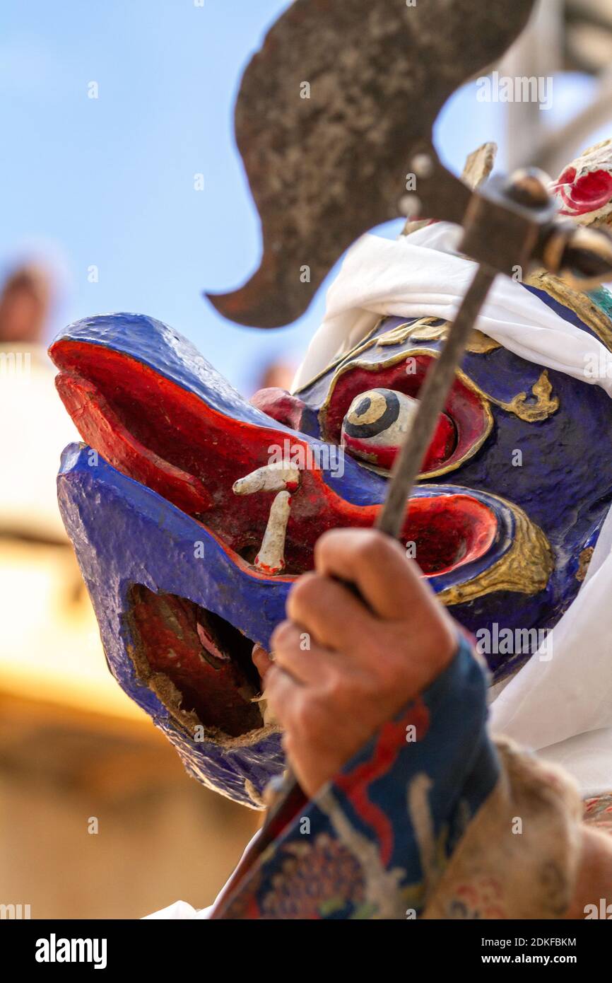Korzok, Ladakh, India - July 23, 2012: Unidentified monk in Garuda mask ...