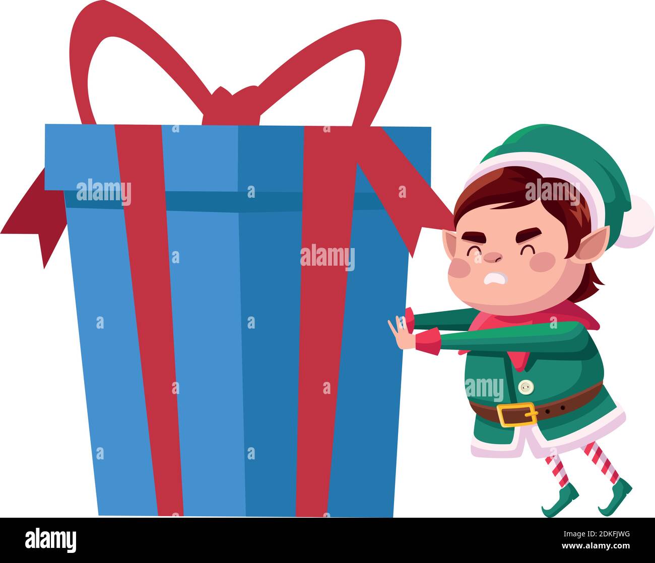 cute santa helper christmas character with blue gift vector ...
