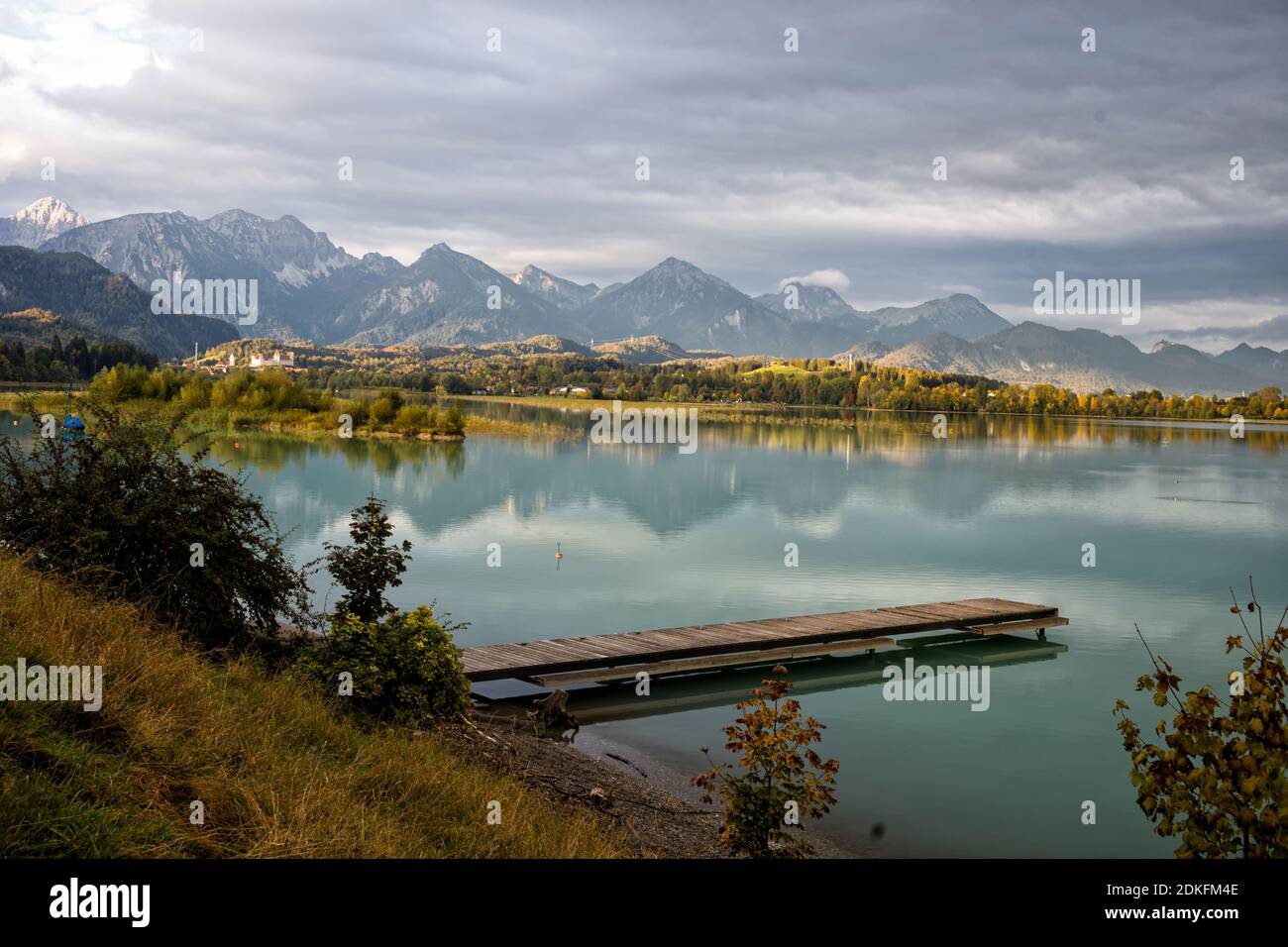 Forggensee near Schwangau with a view of Füssen, Ostallgäu, Bavaria ...