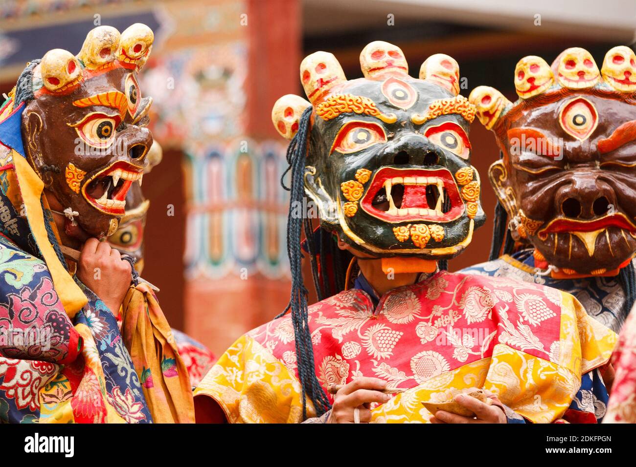 Unidentified monks in masks perform a religious masked and costumed ...