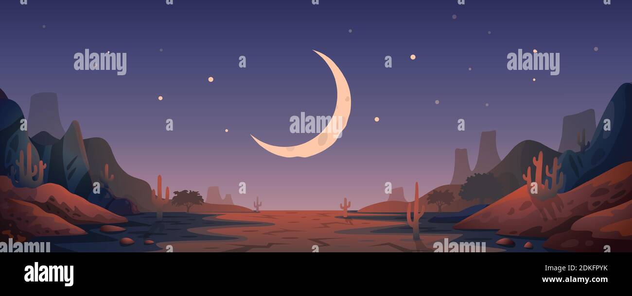 Desert landscape background. Night Panoramic landscape with desert ...