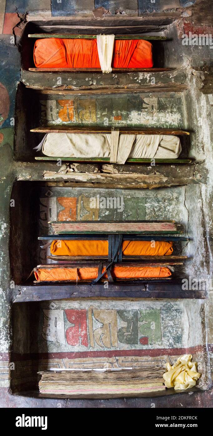 The part of the ancient Tibetan buddhist library. Himalayas, Ladakh ...