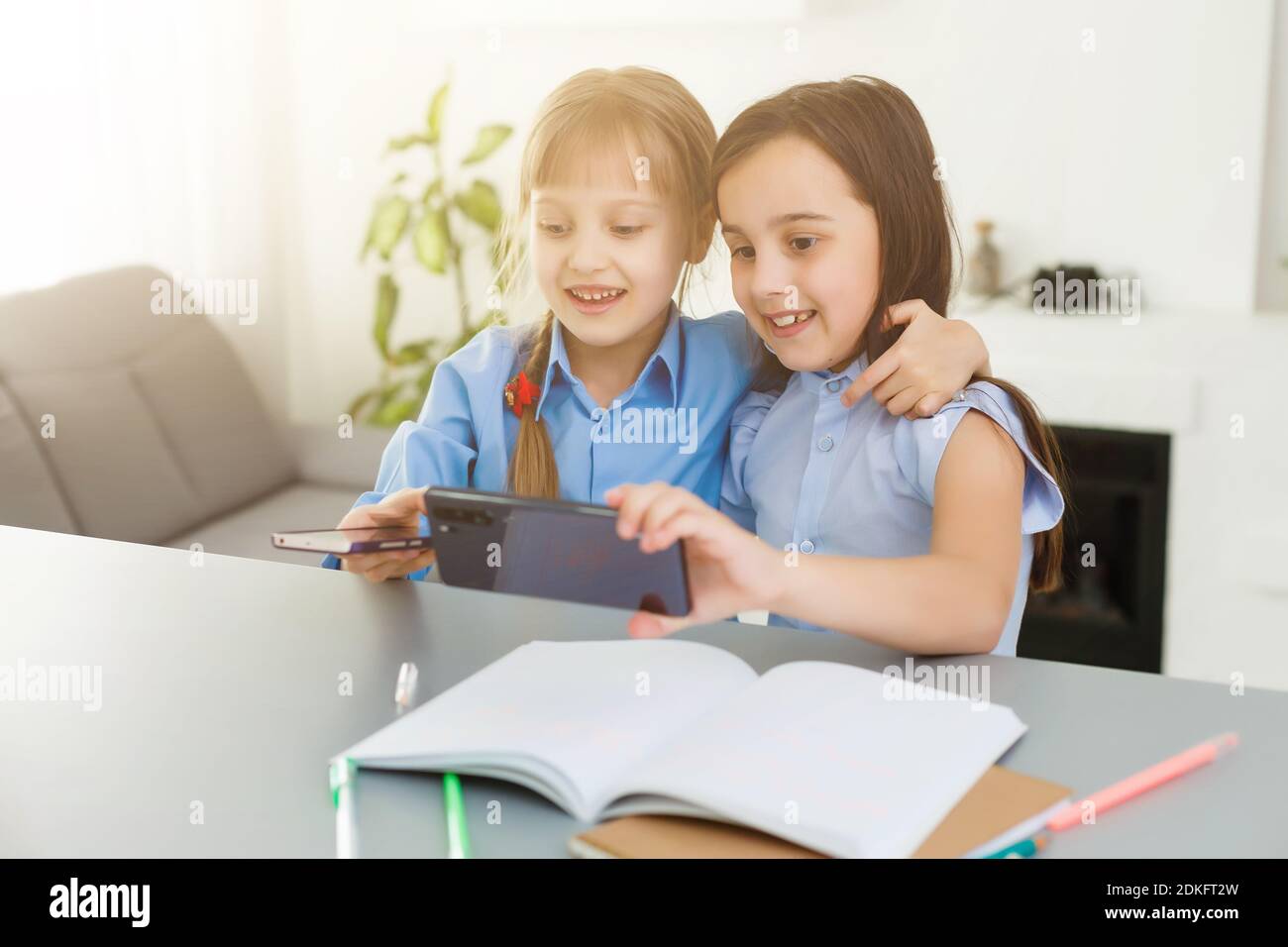 Learning from home, Home school kid concept. Little children study ...