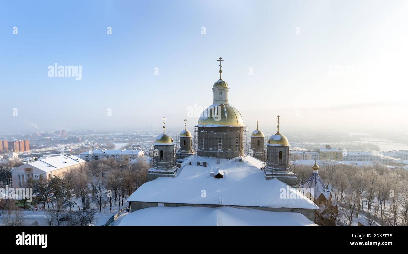 Winter panorama of the Penza city with orthodox cathedral on the ...