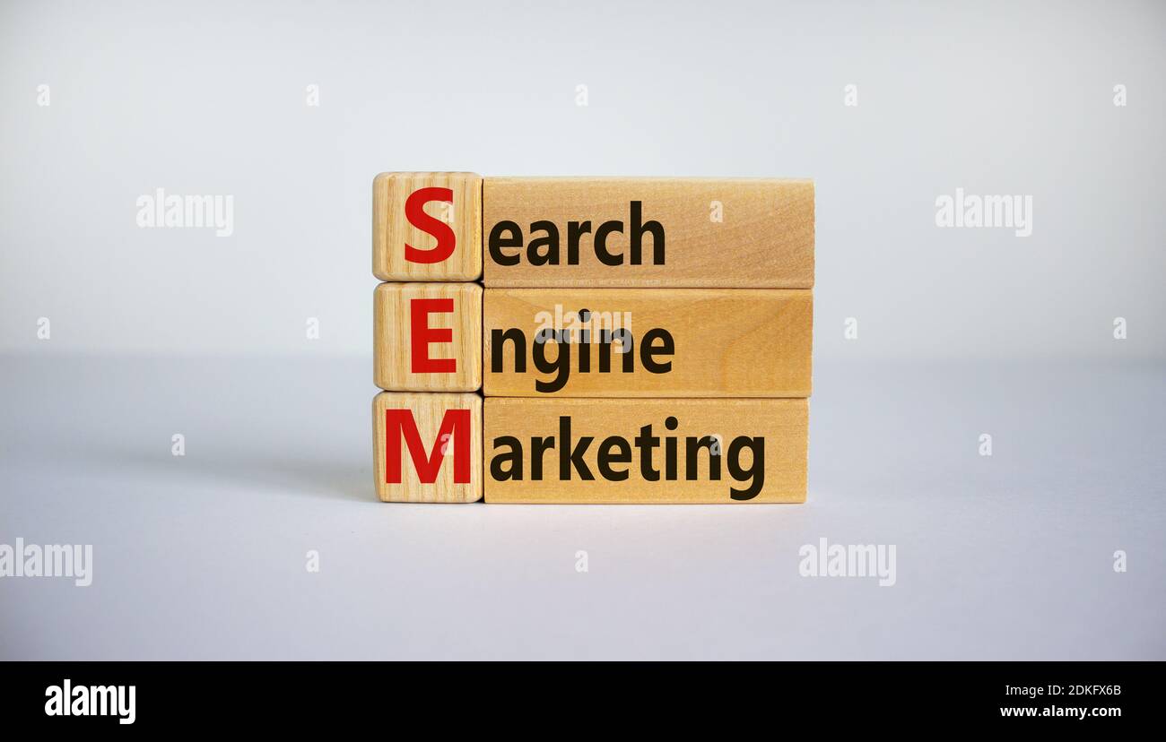SEM symbol. Concept word 'SEM - search engine marketing' on wooden ...