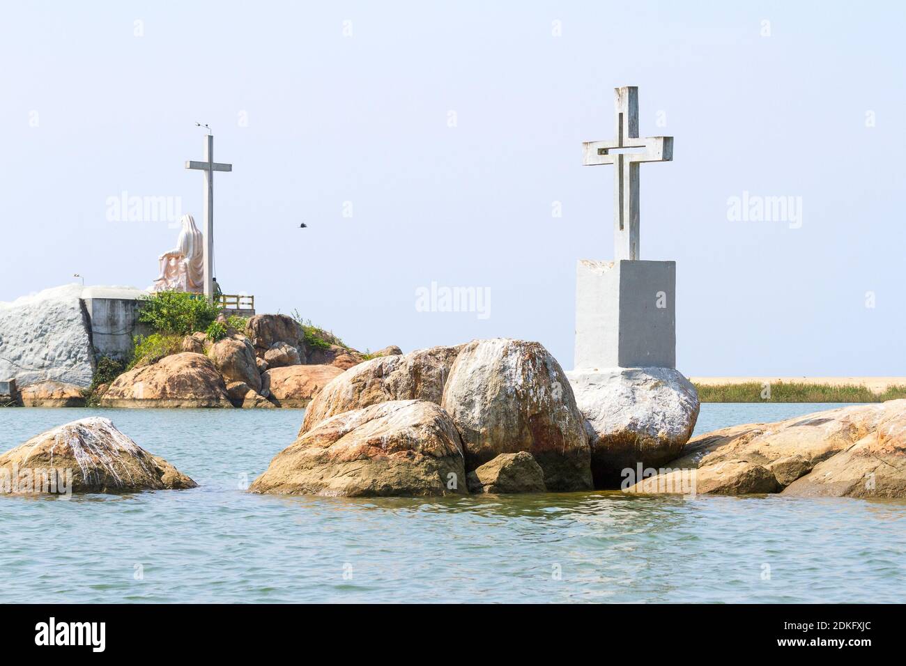 The christian crosses and monuments on the small rock islands in Kerala ...