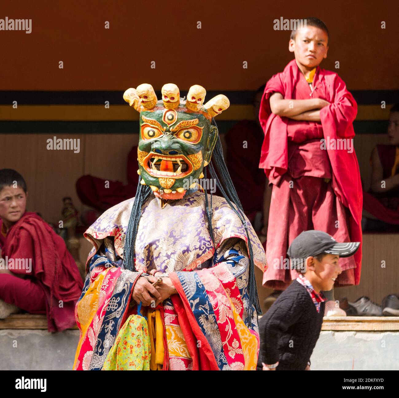 Lamayuru, India - June 17, 2012: monk performs a religious masked and ...