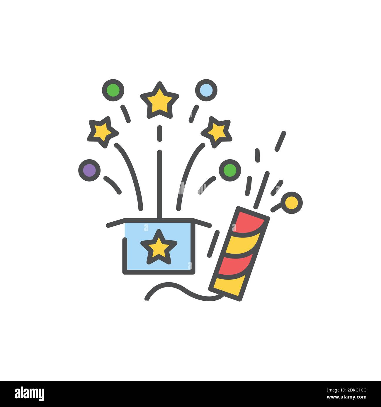 Fireworks and clapperboard color line icon. Glowing lights. Editable ...