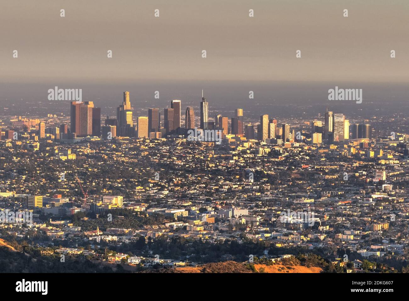 Panoramic view of the skyline in Los Angeles downtown buildings in ...