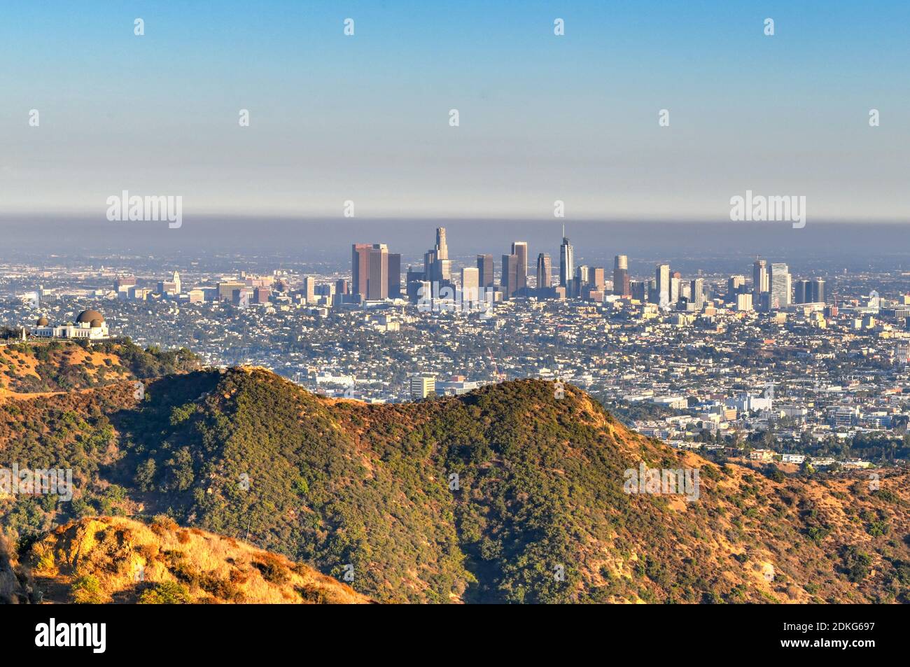 Panoramic view of the skyline in Los Angeles downtown buildings in ...