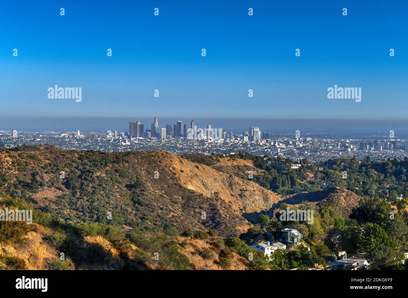 Panoramic view of the skyline in Los Angeles downtown buildings in ...