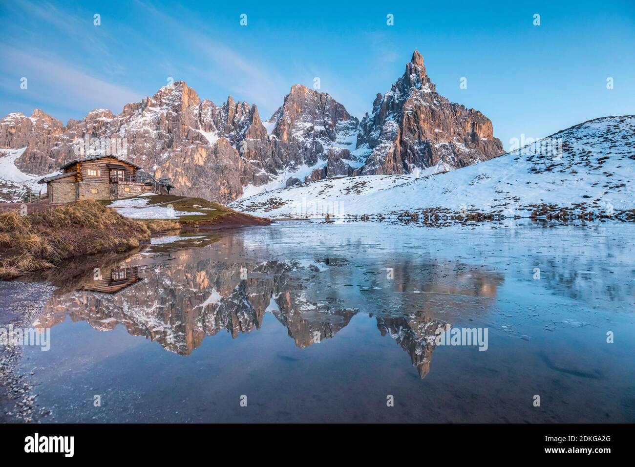 Winter view of the Pale di San Martino mountain ridge from Baita ...
