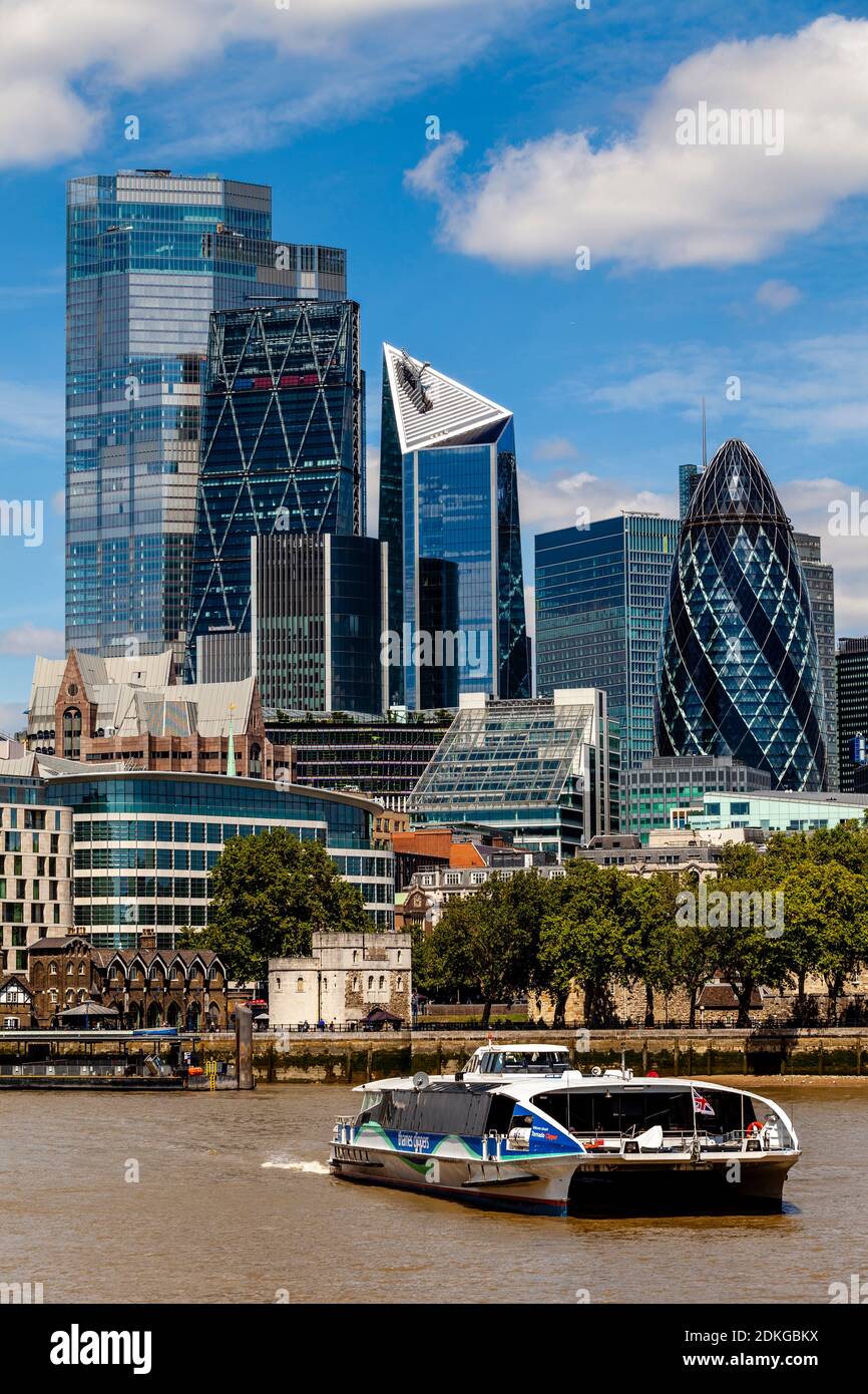 A Thames Clipper and The City of London Skyline, London, UK Stock Photo ...