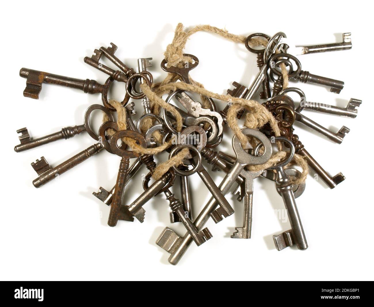Old Keys on a Cord isolated on white Background Stock Photo - Alamy