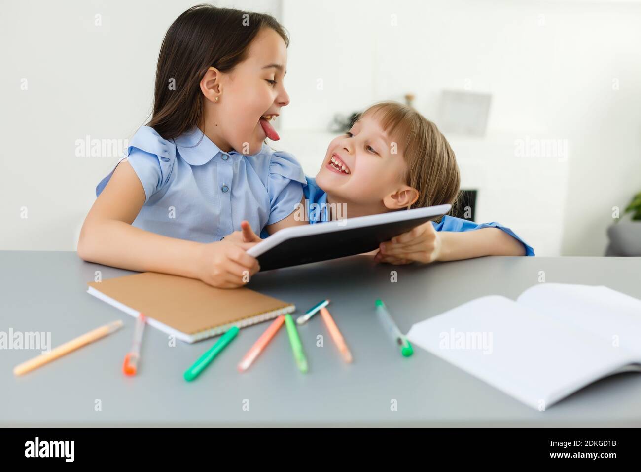 Learning from home, Home school kid concept. Little children study ...