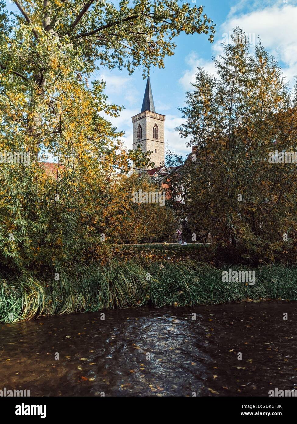 Tower of the Aegidien Church, Krämerbrücke, River Gera, Erfurt ...