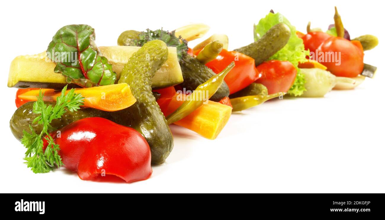 Mixed Pickles Panorama on white Background Stock Photo - Alamy