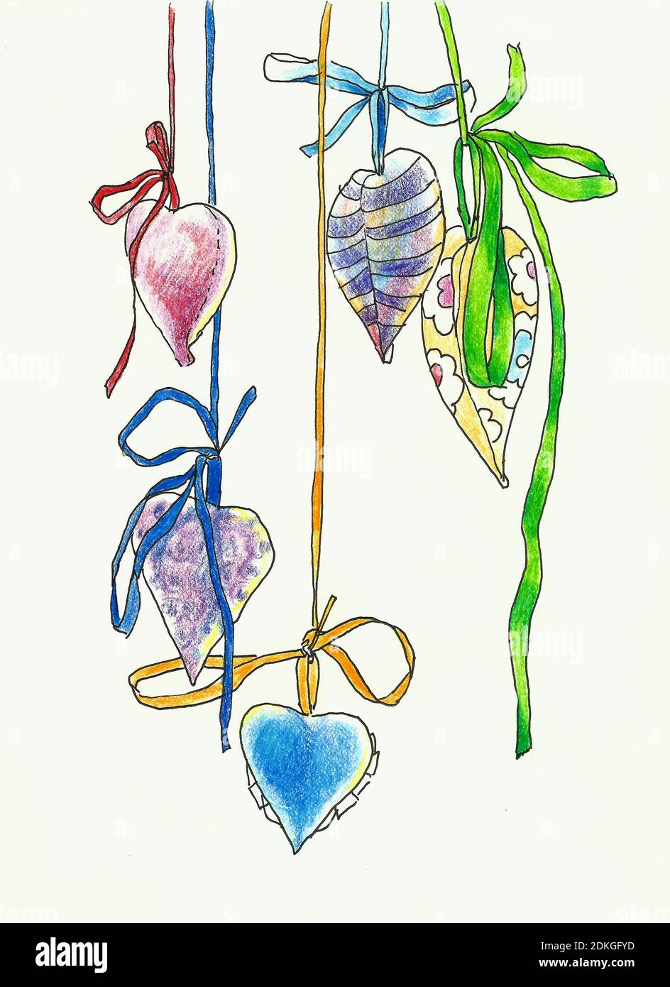 hanging hearts shape decoration drawing Stock Photo - Alamy