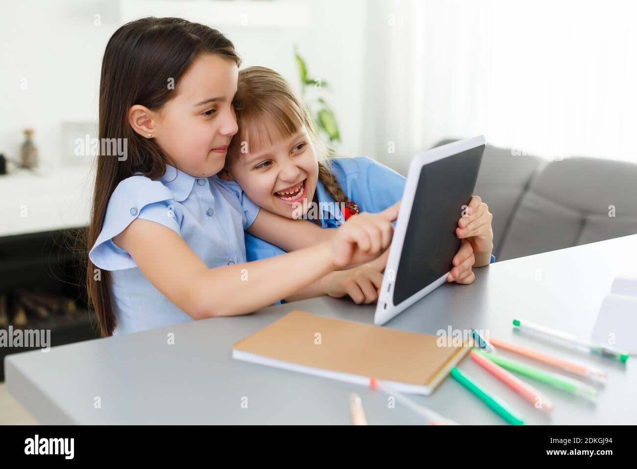 Learning from home, Home school kid concept. Little children study ...