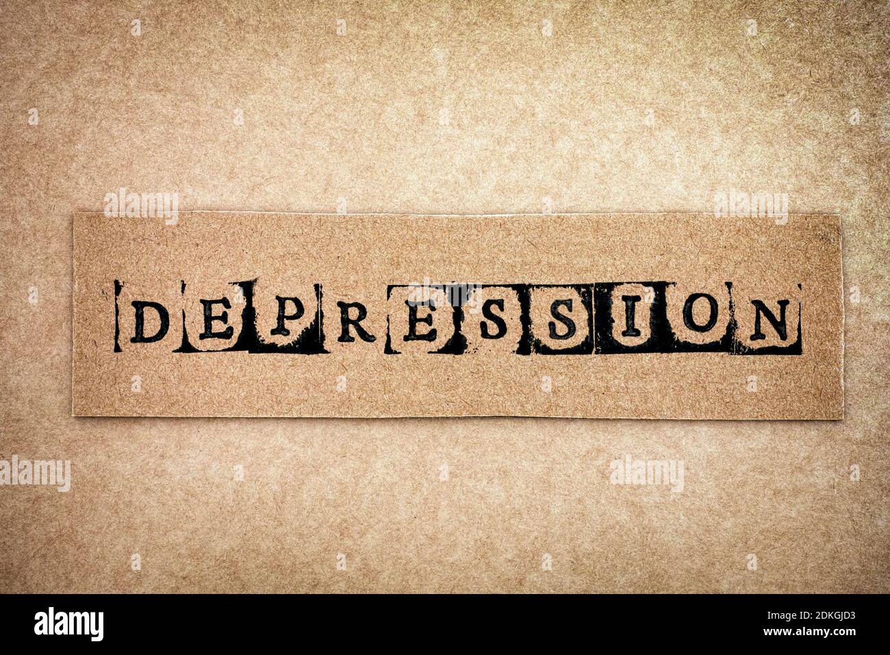 Cardboard with words Depression made by black alphabet stamps Stock ...