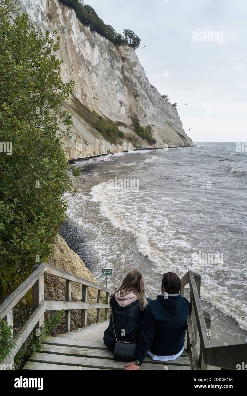 Chalk cliffs "Møns Klint", Baltic Sea, steep coast with a flooded beach ...