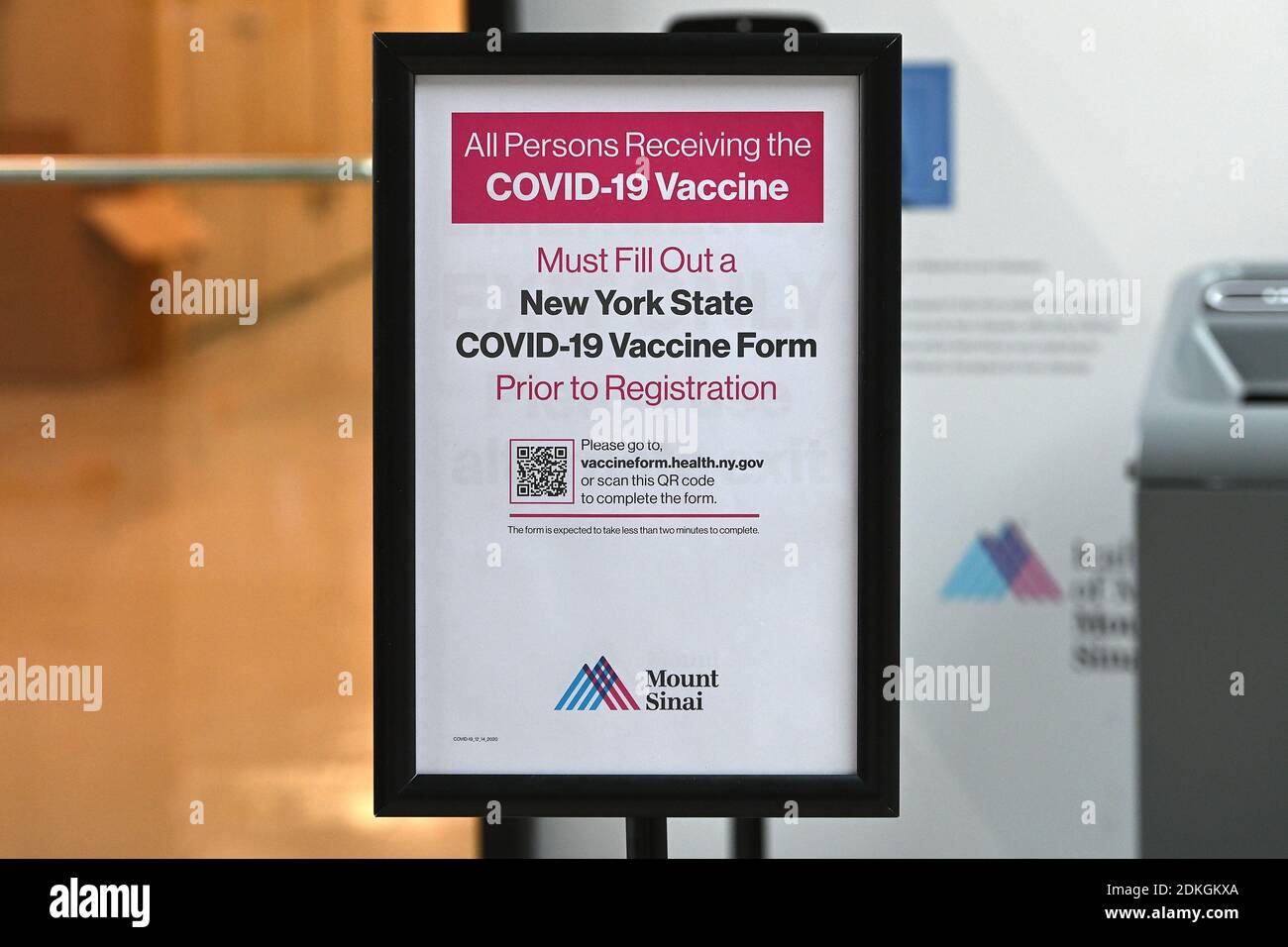 New York, USA. 15th Dec, 2020. Signage outside vaccination booths set ...