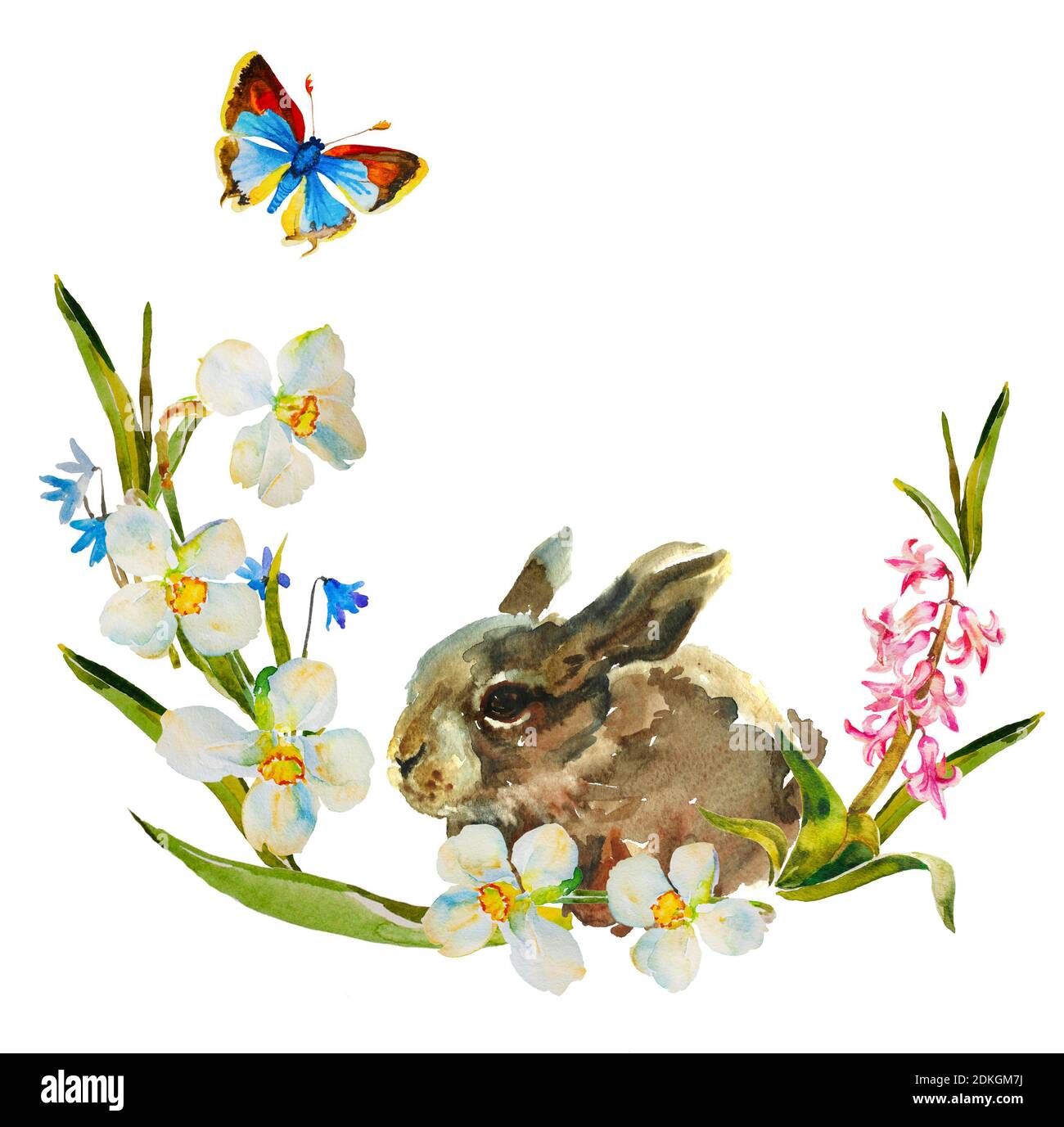 spring easter watercolor background wreath design frame with flowers ...