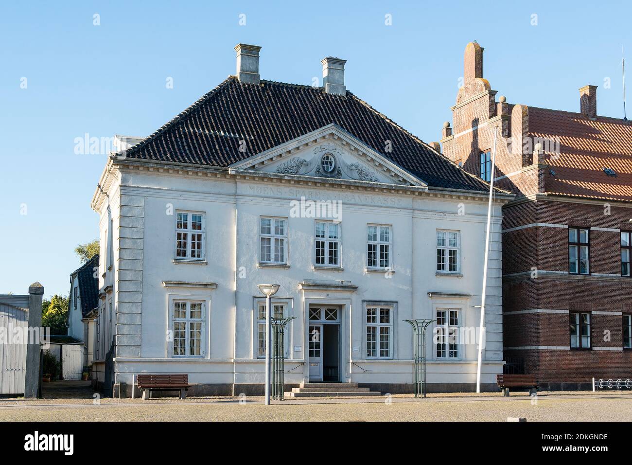 Denmark, Møn peninsula, Stege, old town, market, historic savings bank ...