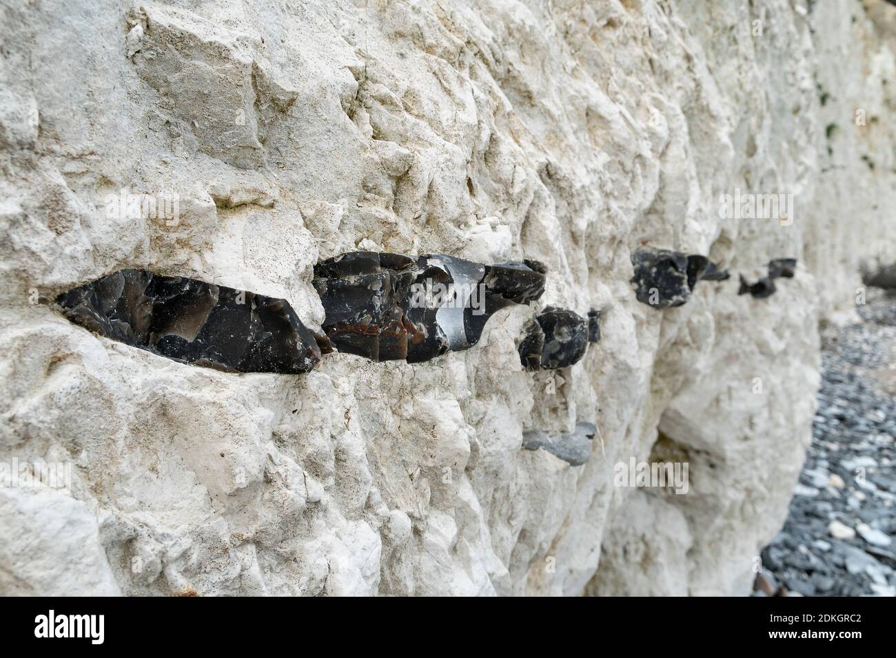 Chalk cliffs "Møns Klint", Denmark, typical flint bands in the chalk ...