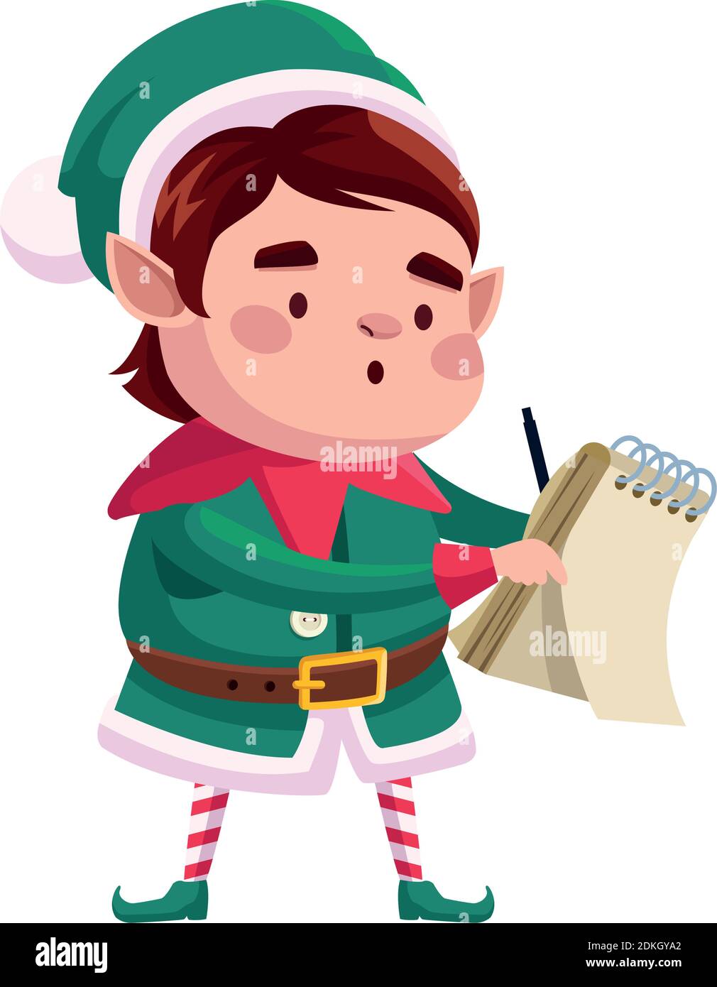 cute santa helper christmas character writing in notebook vector ...