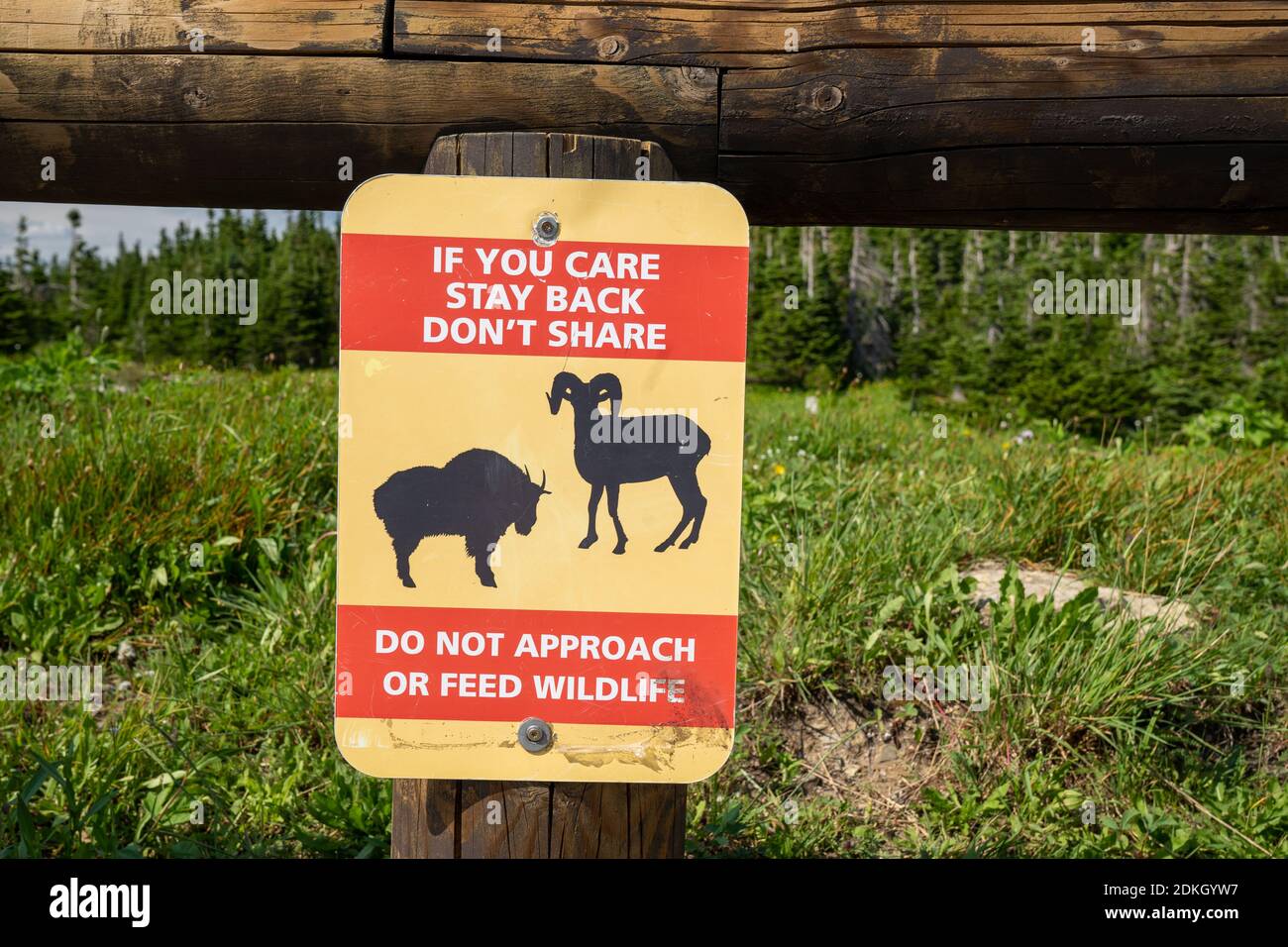 Sign reminding tourists and hikers to stay back and not approach ...