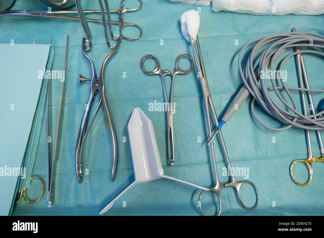 on an operating table are the instruments for a proctoscopic operation ...