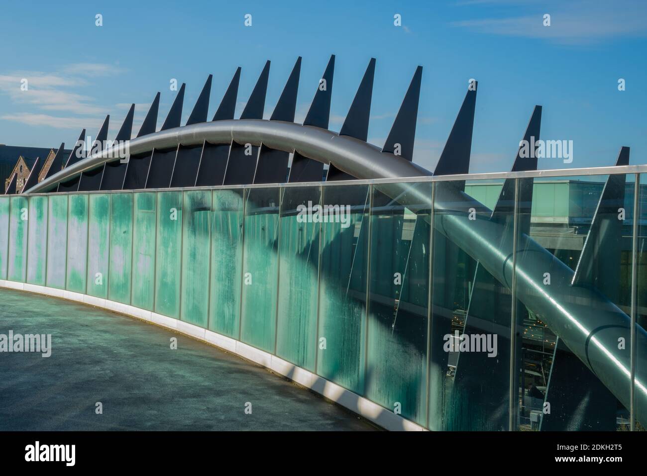 New foot bridge over railway lines in Lincoln City. Built over train ...