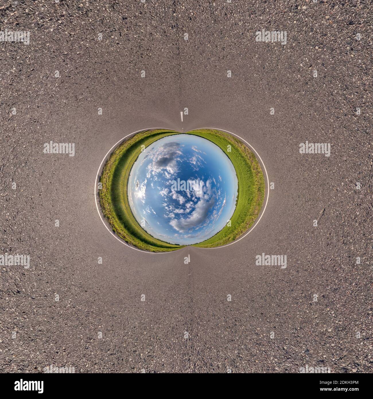 Blue little planet ball. Inversion of tiny planet transformation of ...