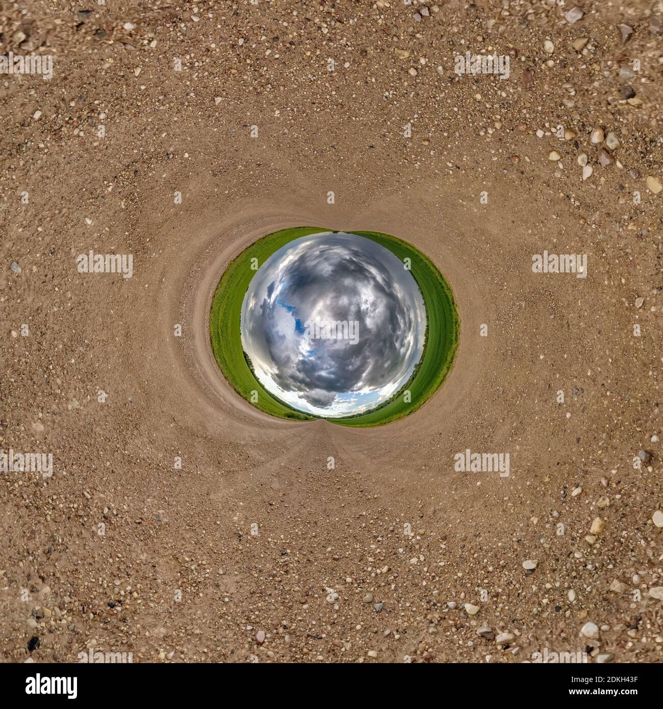 Blue little planet ball. Inversion of tiny planet transformation of ...