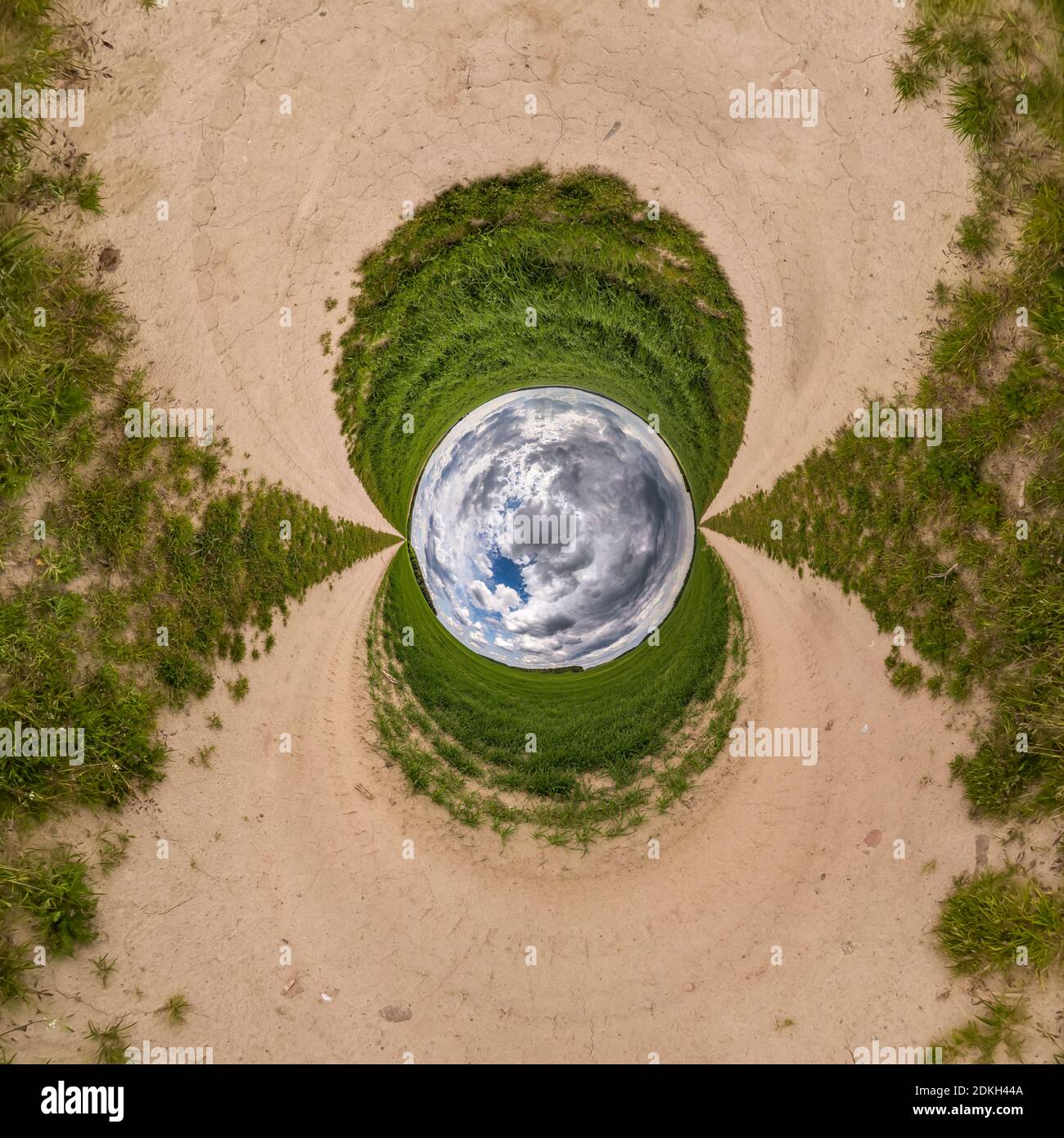 Blue little planet ball. Inversion of tiny planet transformation of ...