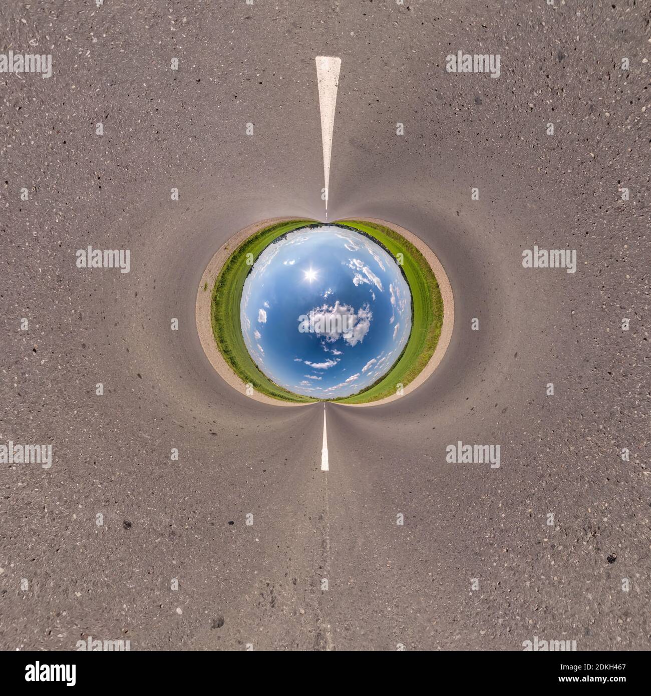 Blue little planet ball. Inversion of tiny planet transformation of ...