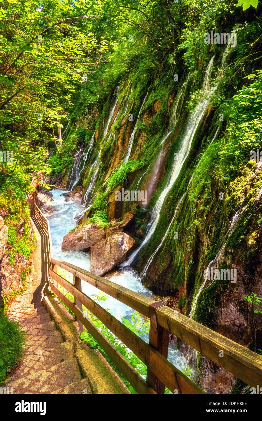 Waterfalls, river, gorge, canyon, Wimbachklamm, Berchtesgaden, Bavaria ...