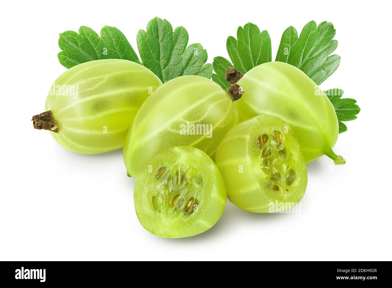 Green gooseberry with half isolated on white background with clipping ...