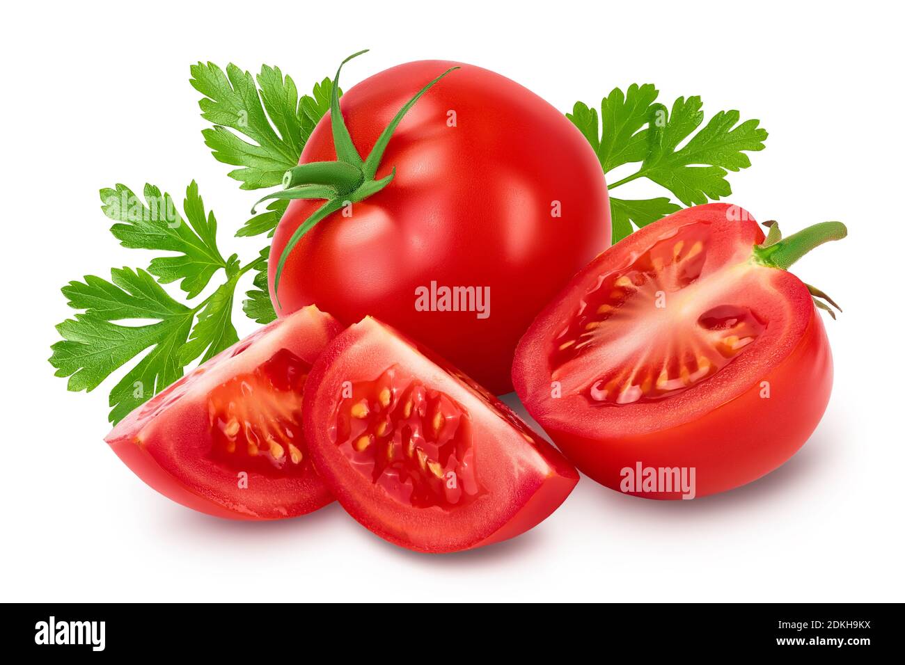 Tomato with slices isolated on white background with clipping path and ...