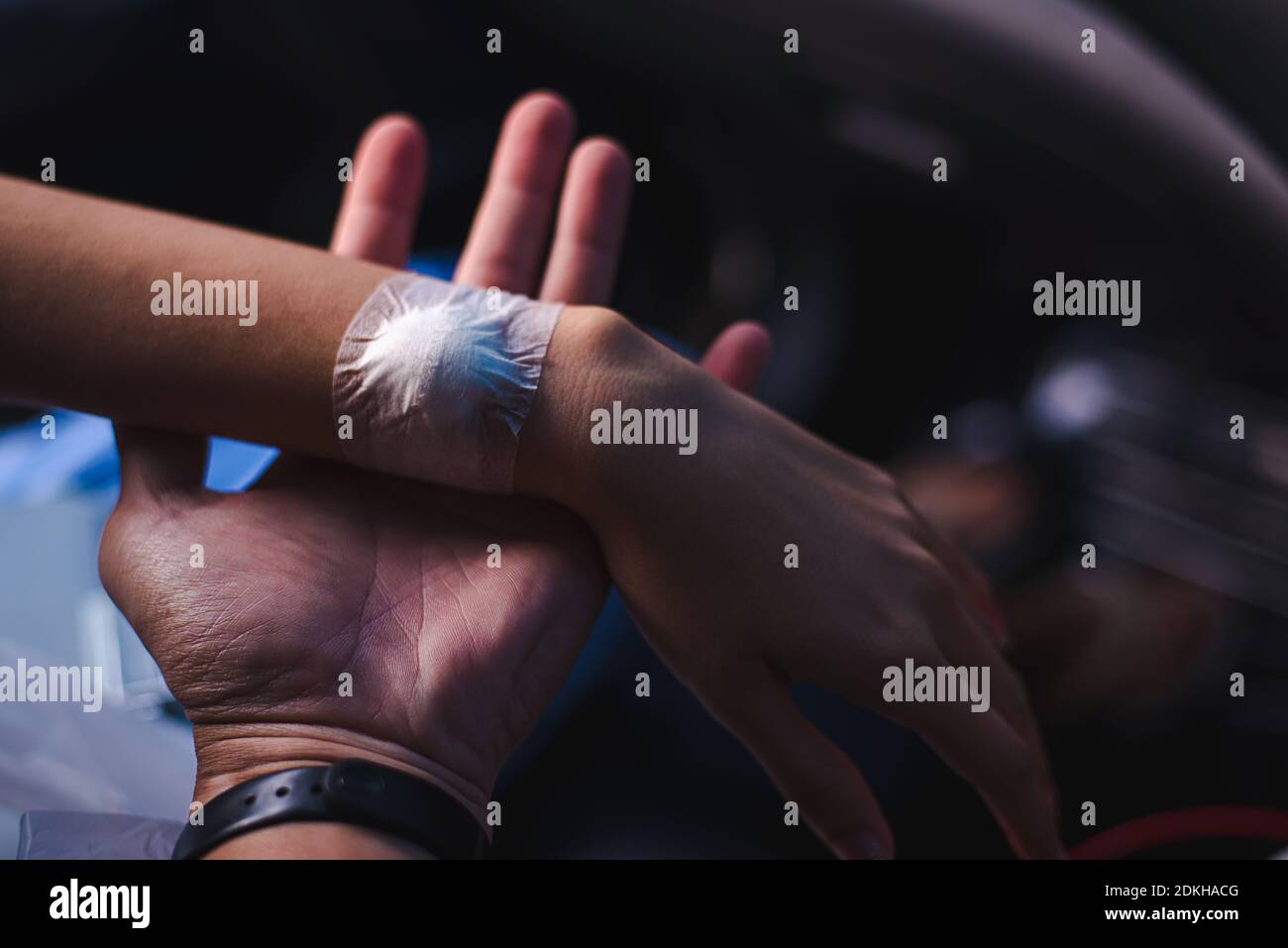Gauze on bleeding arm wound hi-res stock photography and images - Alamy
