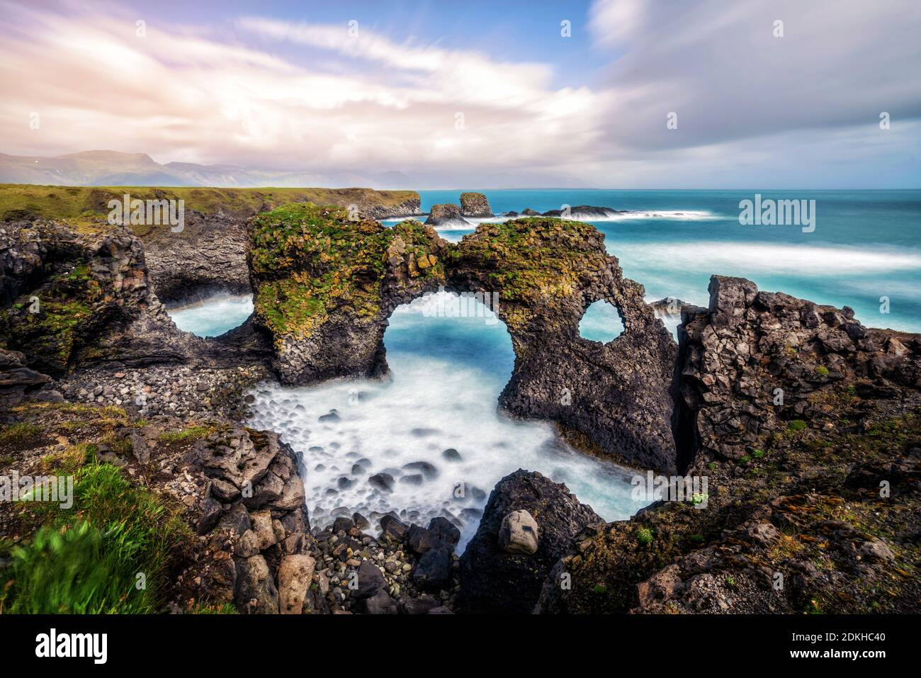 Amazing stone arch Gatklettur basalt rock on Atlantic coast of ...