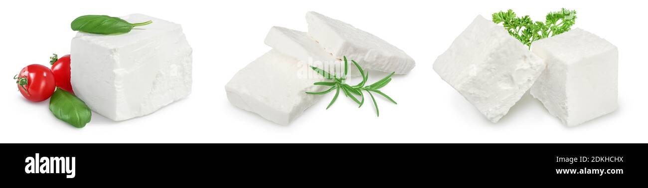 Feta cheese isolated on white background. With full depth of field. Set ...